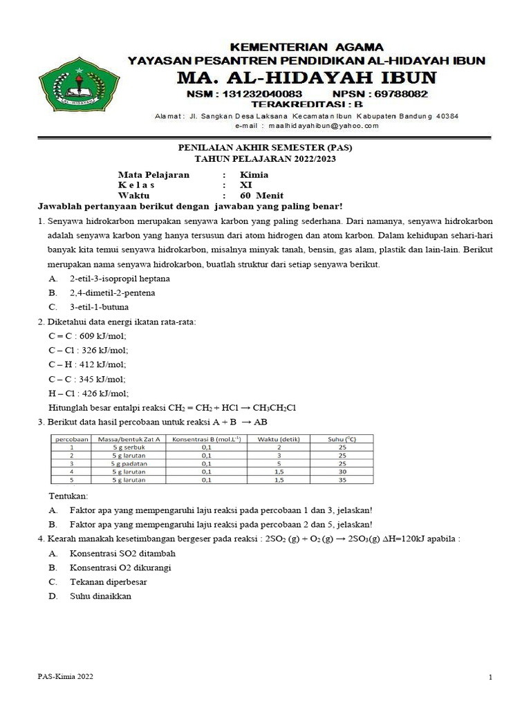 KIMIA XI - Essay | PDF