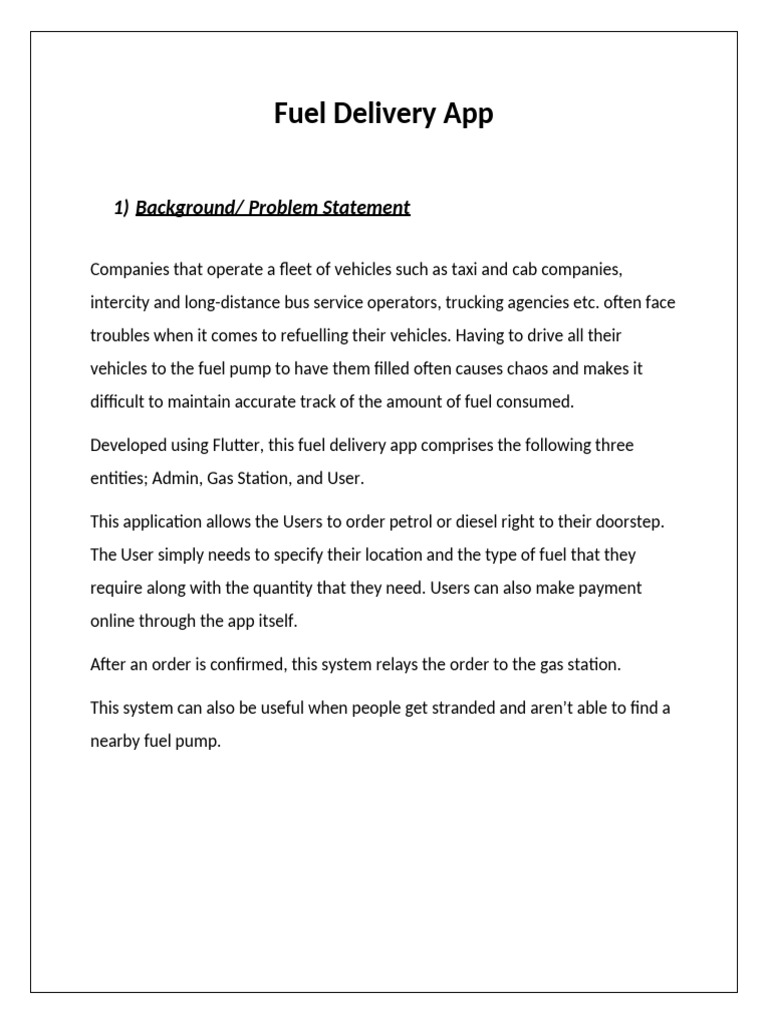 Fuel Delivery App: 1) Background/ Problem Statement | PDF | Filling Station | Ios