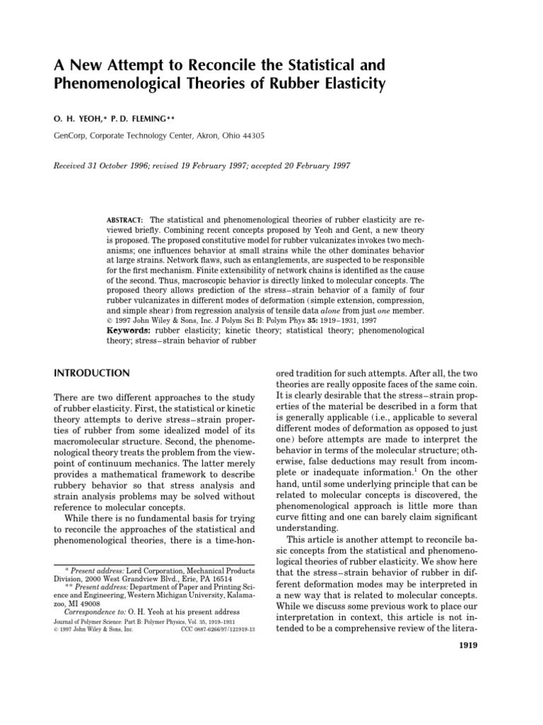 J Polym Sci B Polym Phys - 1998 - Yeoh - A New Attempt To Reconcile The Statistical and ...