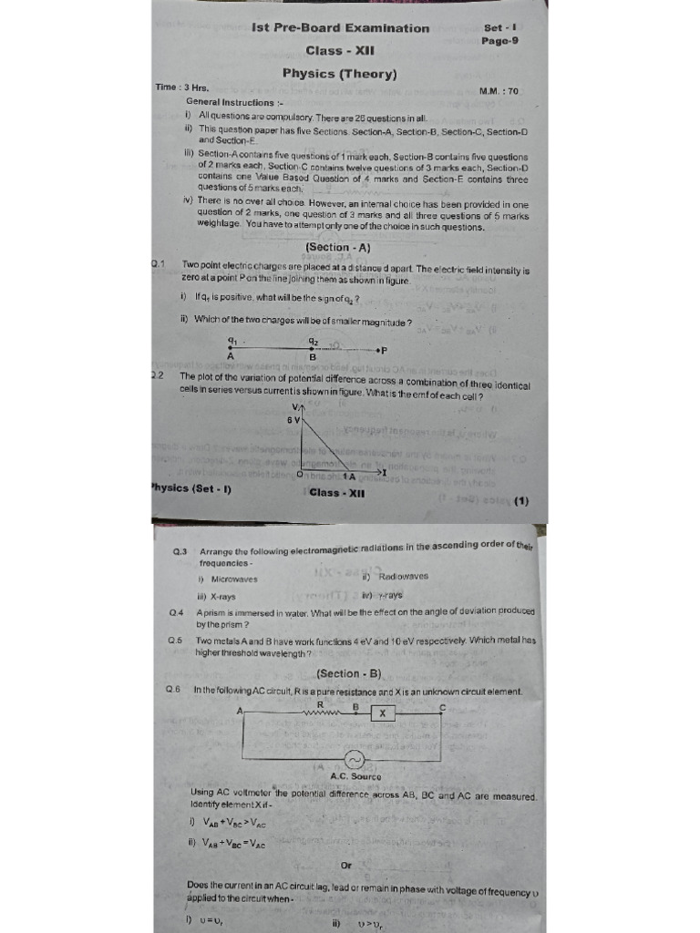 Phy Pre Board 1 (Set-1) | PDF