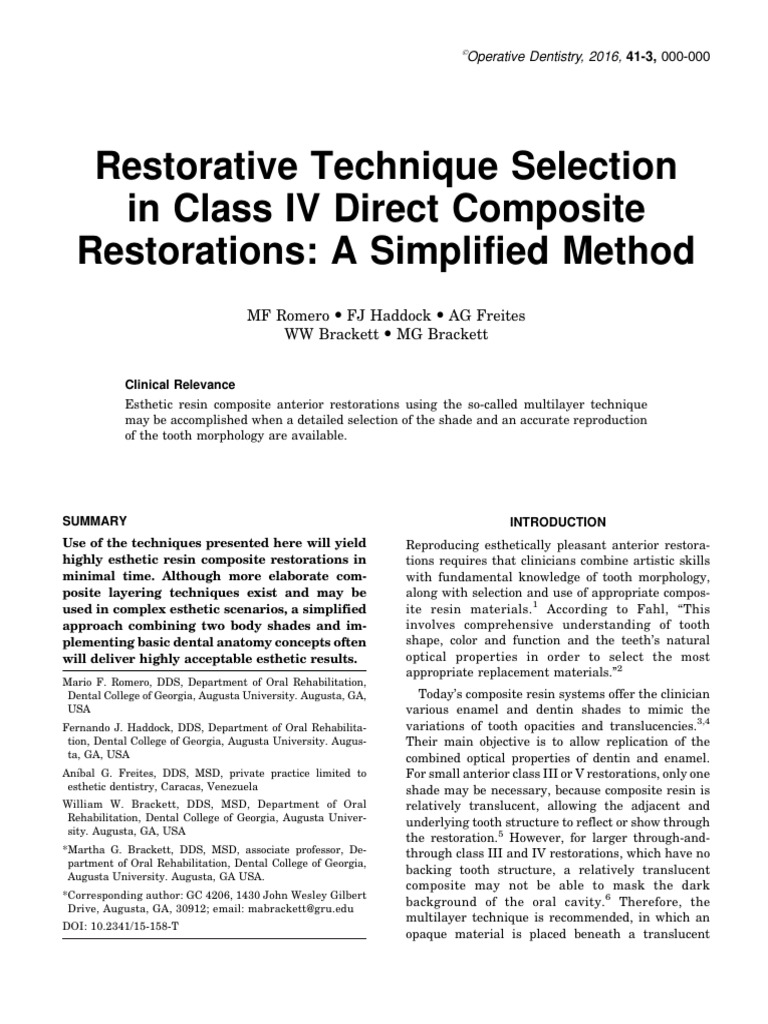Simplified Class IV Composite Technique | PDF | Dental Composite ...