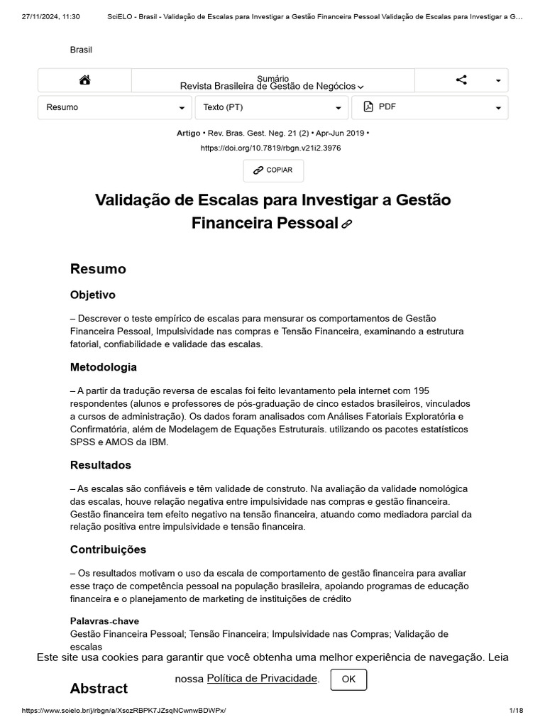 SciELO - Brasil - Validação de Escalas para Investigar A Gestão ...