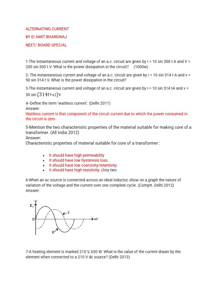 Alternating Current 1 Pdf Inductor Capacitor