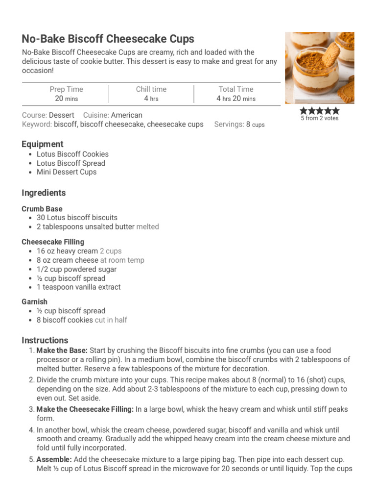 No-Bake Biscoff Cheesecake Cups - Gimme Delicious | PDF | Fat | Cheesecake