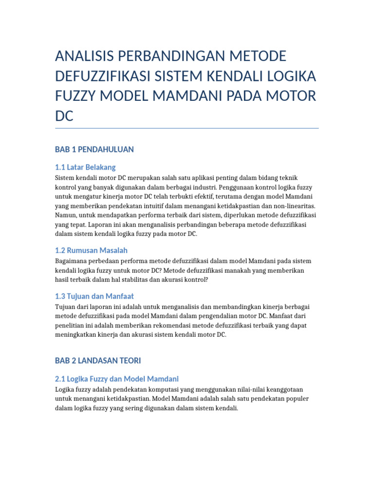 Analisis Perbandingan Metode Defuzzifikasi Sistem Kendali Fuzzy Motor ...