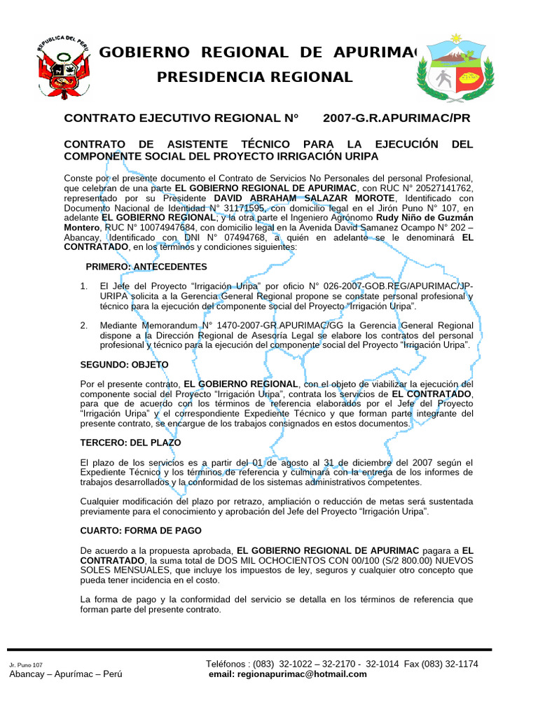 Contrato Asistente Técnico Irrigación Uripa | PDF | Perú | Documento de ...
