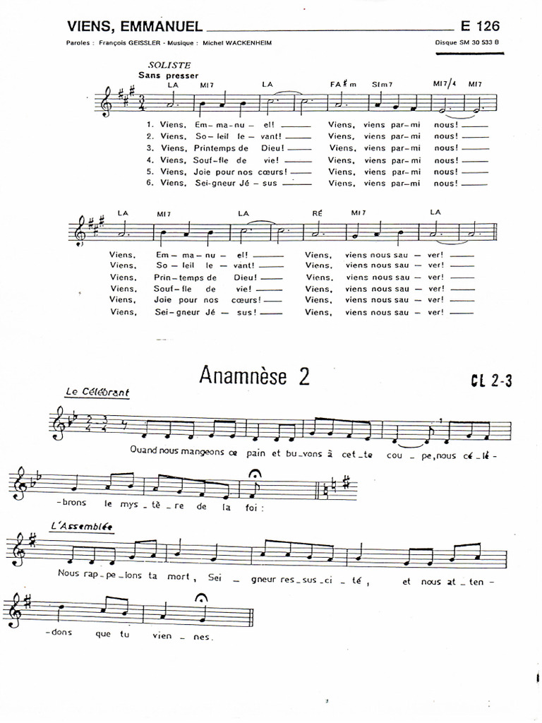 Viens Emmanuel Et Anamnèse 2 | PDF