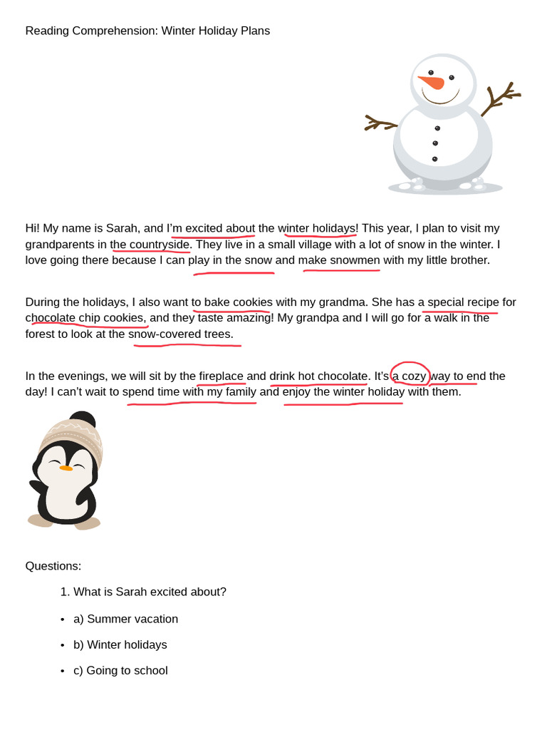 Sarah's Winter Holiday Plans | PDF | Grandparent | Language Mechanics