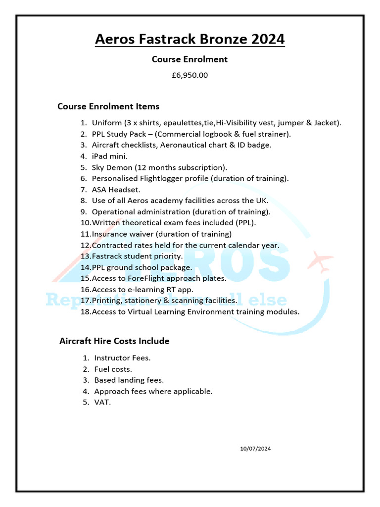 Aeros Fastrack Bronze July 2024 | PDF | Aviation | Aeronautics