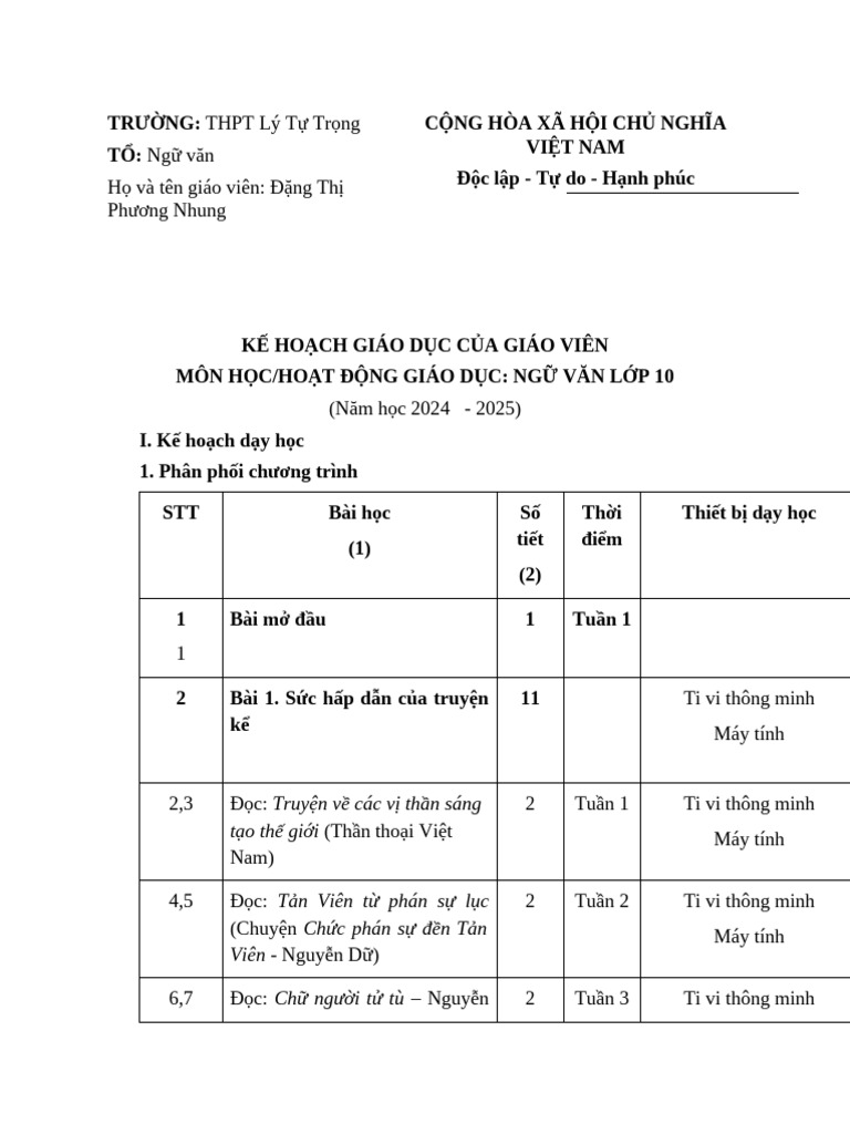 KHDH KHỐI 10 | PDF