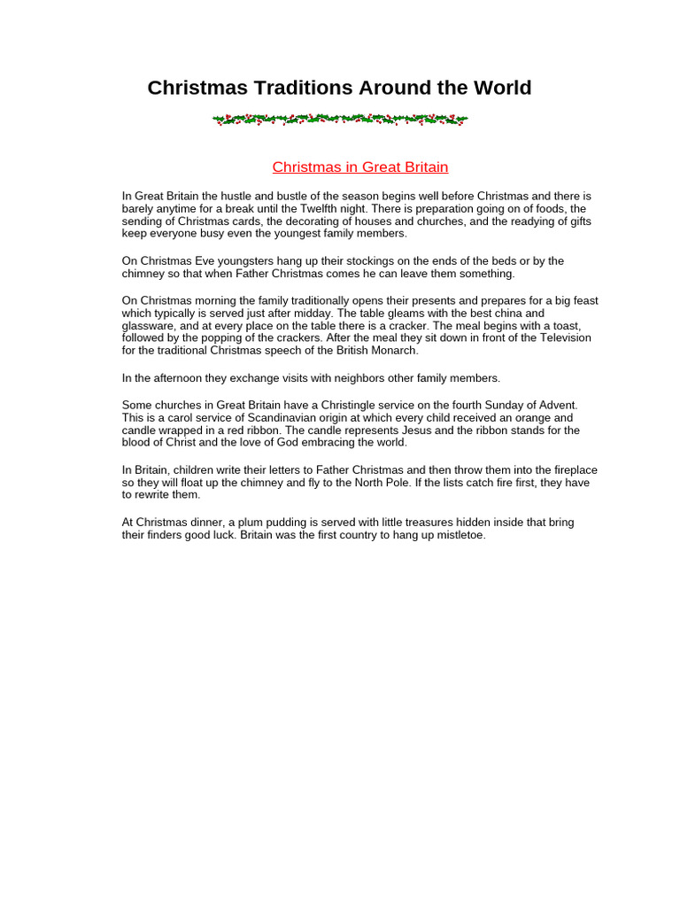 Christmas Traditions Around The World Text | PDF