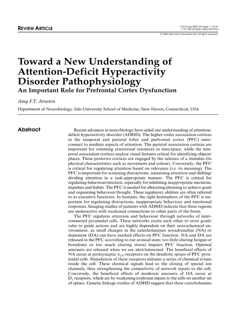 ADHD Pathophysiology: PFC Dysfunction Insights | PDF | Prefrontal ...