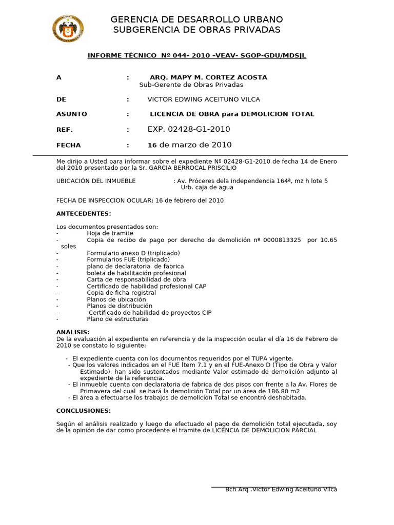 044 Informe Licencia Demolicion Garcia Berrocal | PDF