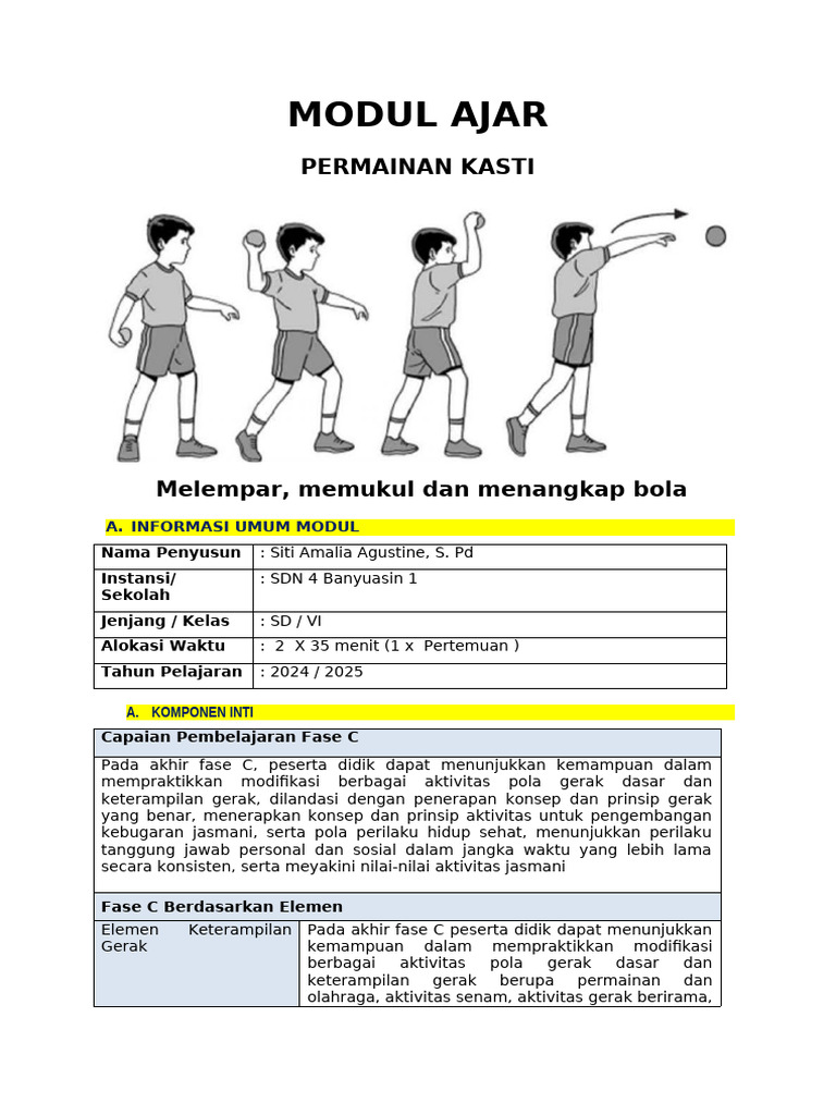 Modul Ajar Permainan Kasti SD VI | PDF