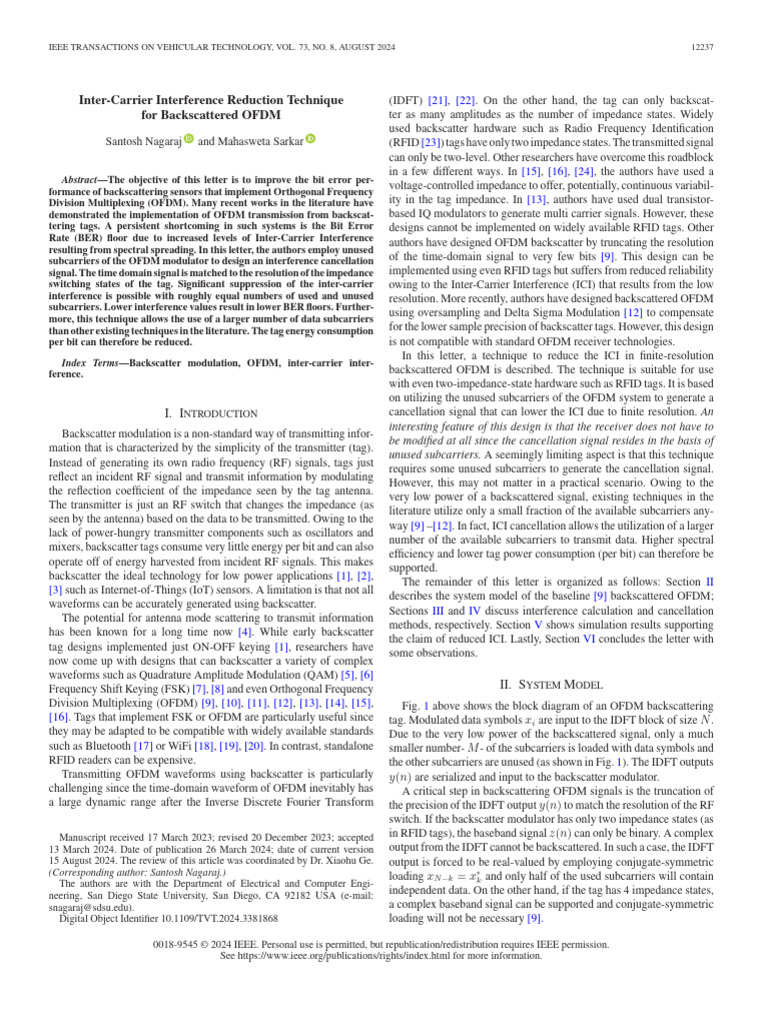 004 Inter-Carrier Interference Reduction Technique For Backscattered OFDM | PDF | Orthogonal ...
