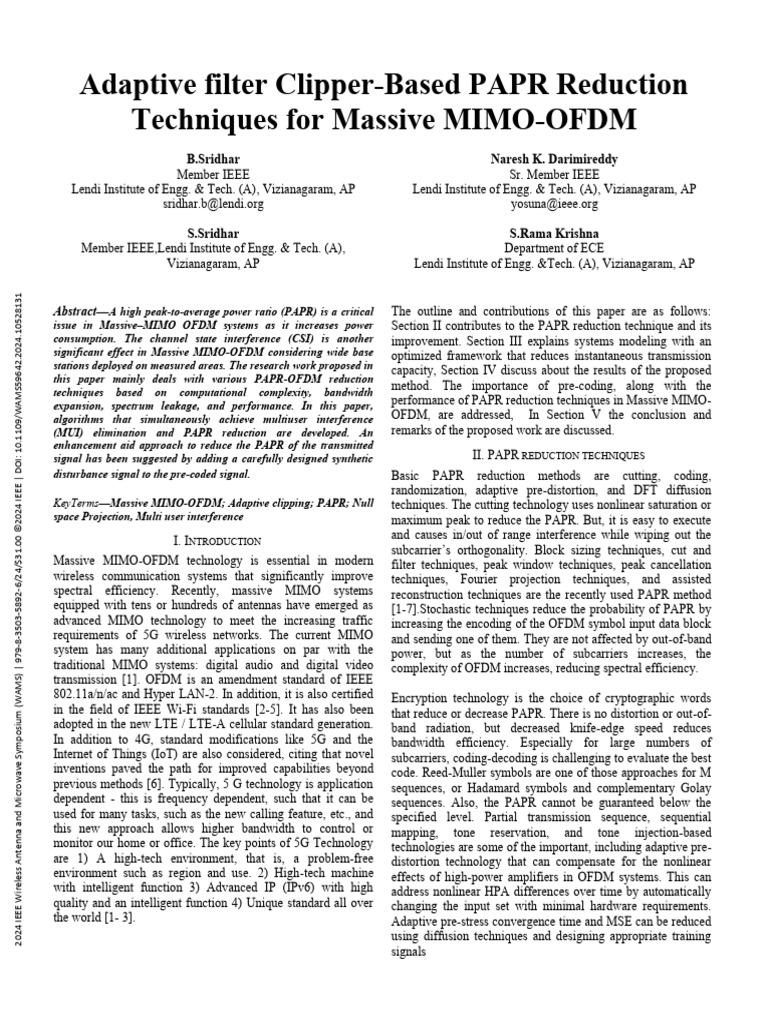 010 Adaptive Filter Clipper-Based PAPR Reduction Techniques For Massive MIMO-OfDM | PDF ...