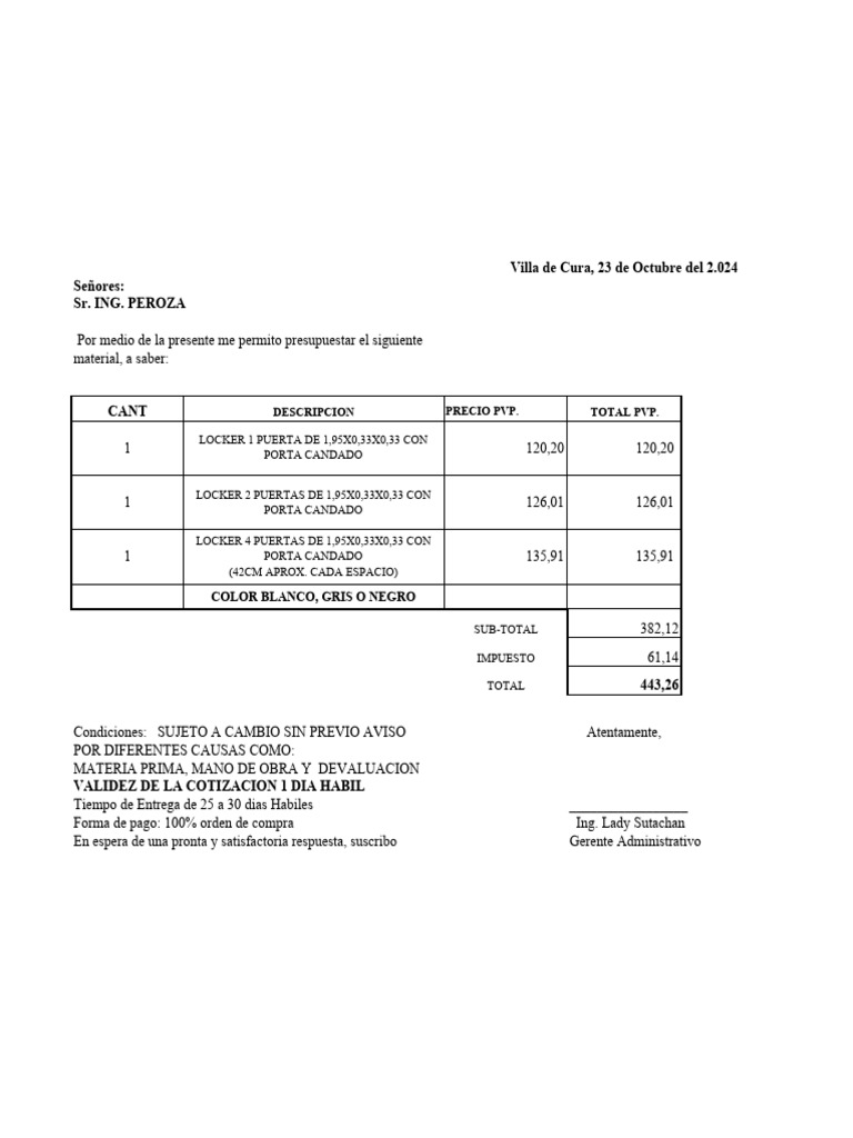 Cotizacion Ing. Peroza | PDF
