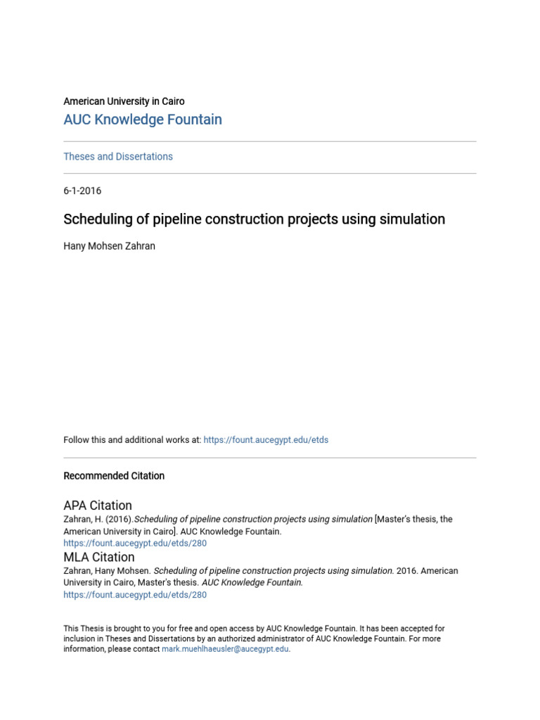 Scheduling of Pipeline Construction Projects Using Simulation | PDF | Natural Gas | Mathematical ...