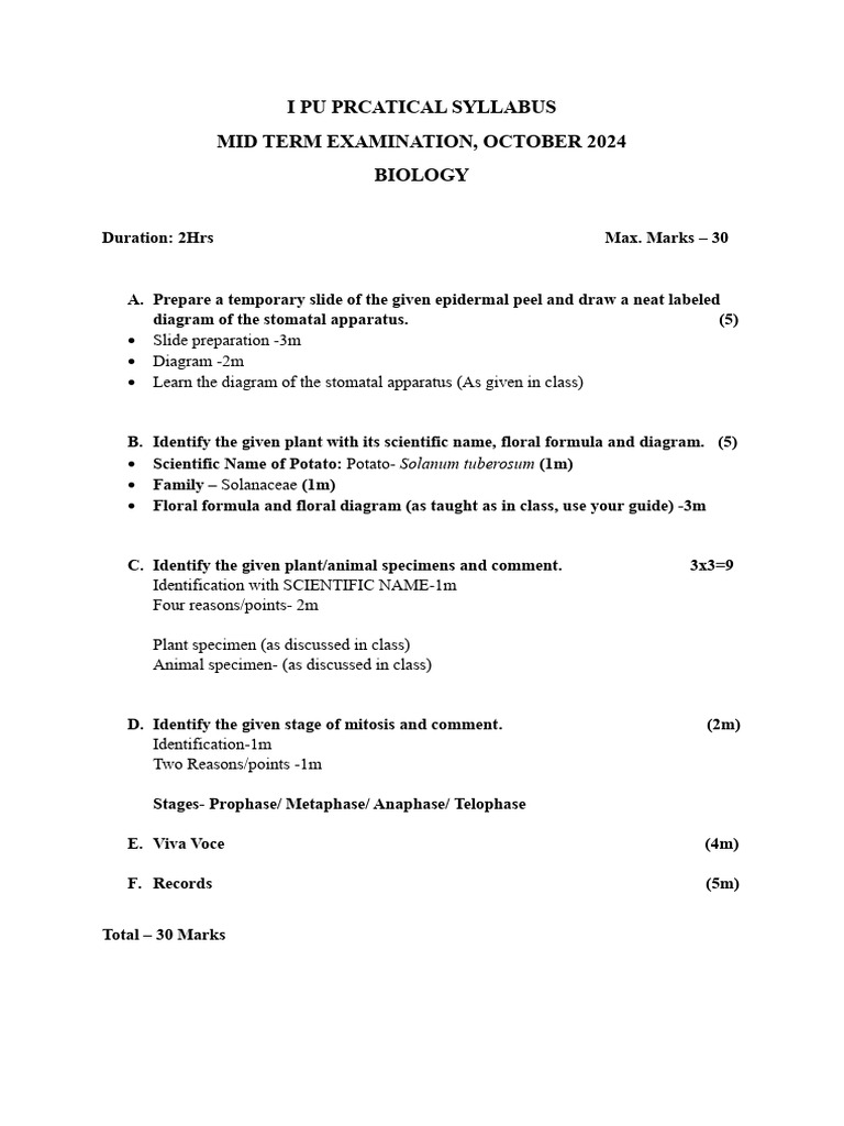 Biology Midterm Practical Guide | PDF