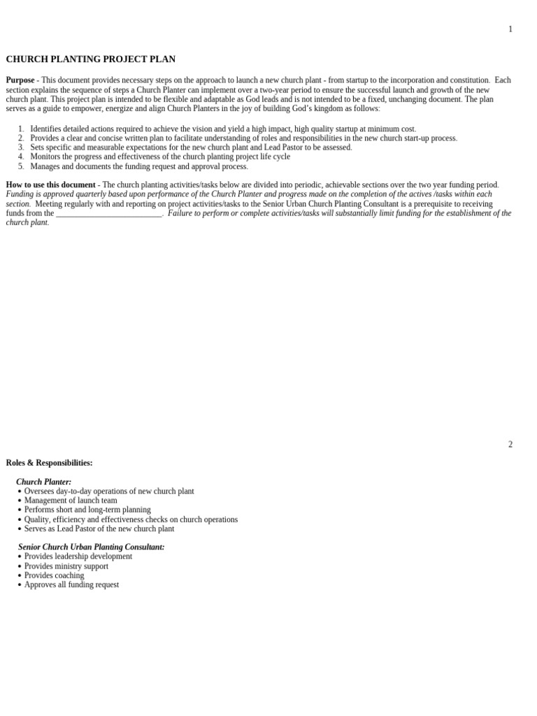 Two Year Church Plant Project Plan | PDF | Project Management