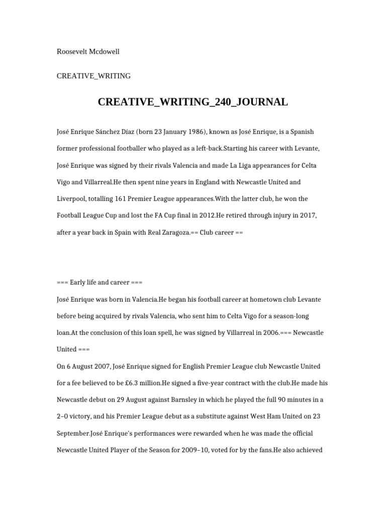 Creative Writing 240 Journal | PDF | Association Football | Premier League