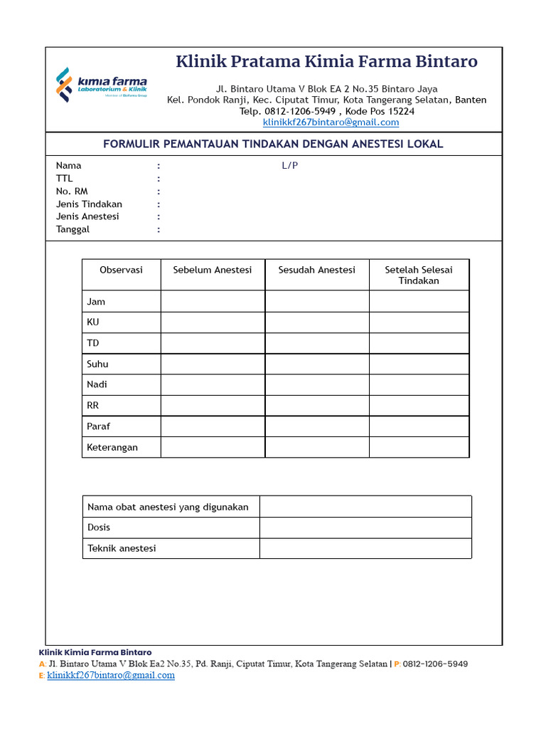 Formulir Pemantauan Tindakan Dengan Anestesi Lokal | PDF