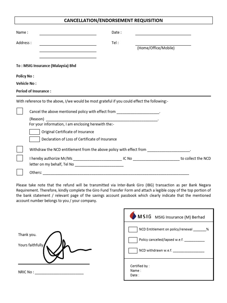 Cancellation Letter - MOTOR | PDF