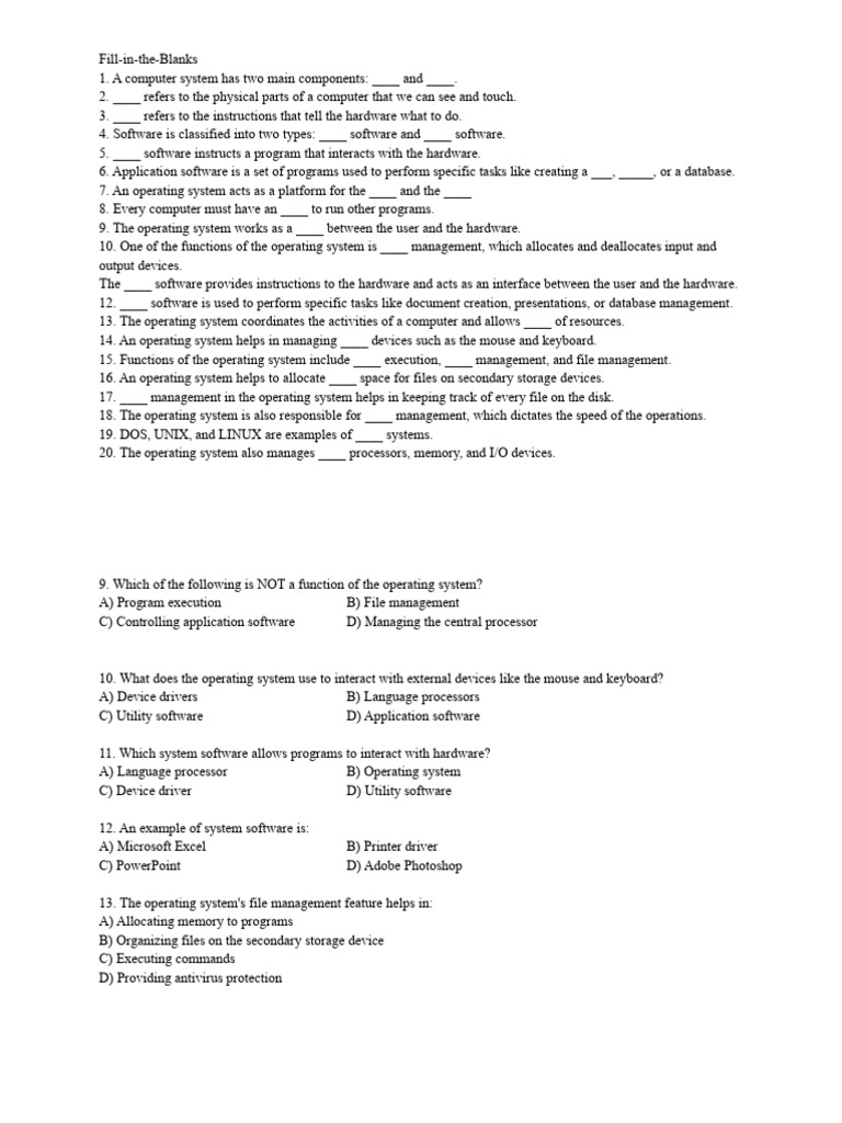 Chapter 1 Work Sheet | PDF | Operating System | Software