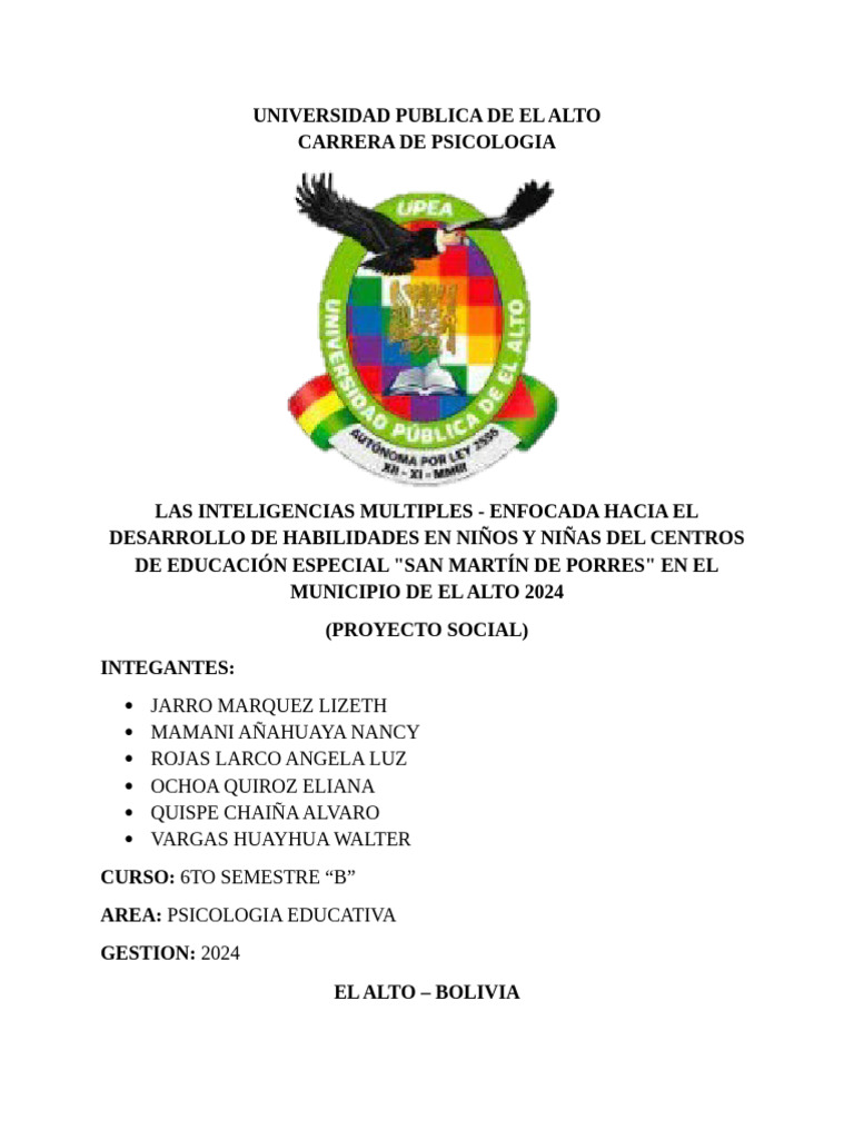 Proyecto Social - Inteligencias Multiples | PDF | Inteligencia | Sicología