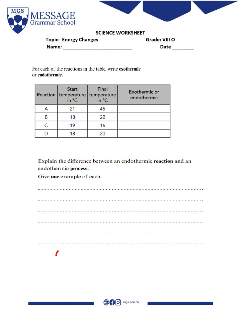 Energy Changes Science Worksheet - Solved by Nabeeha Shahid | PDF
