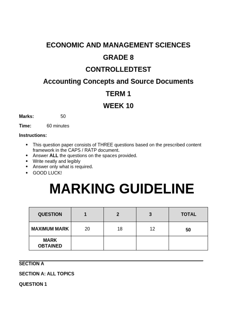 Grade 8 EMS - Task 2 - Example MARKING GUIDELINE | PDF | Debits And ...