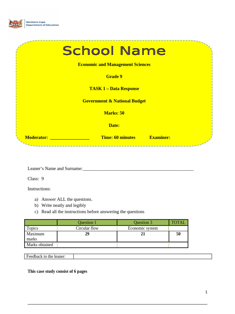 Grade 9 EMS Data Response Question Paper 2024 | PDF | Economics | Economies