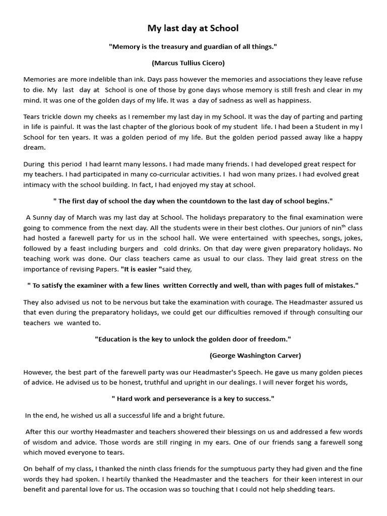 My Last Day at School | PDF