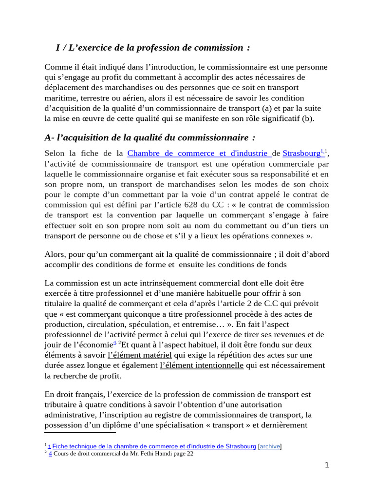 Conditions d'exercice du commissionnaire | PDF | Transport | Commerce