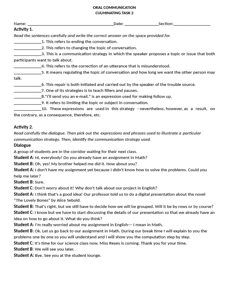 Q2 Activity Culminating Task # 2 | PDF | Conversation | Mathematics