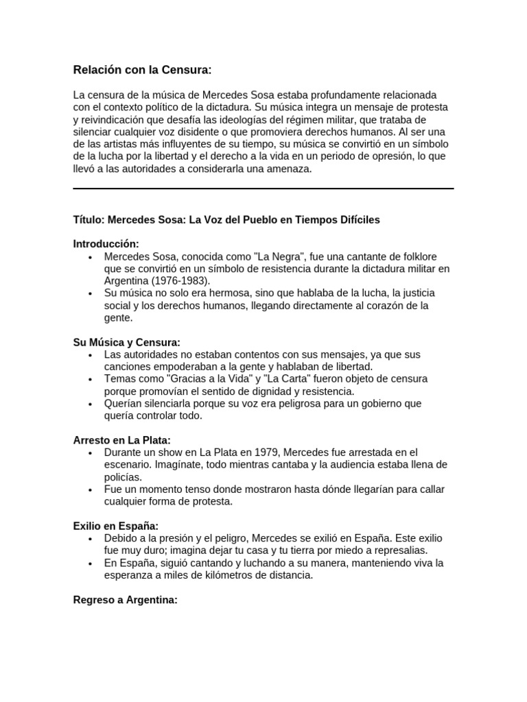 Mercedes Sosa Oral Historia | PDF | Empoderamiento | Derechos humanos