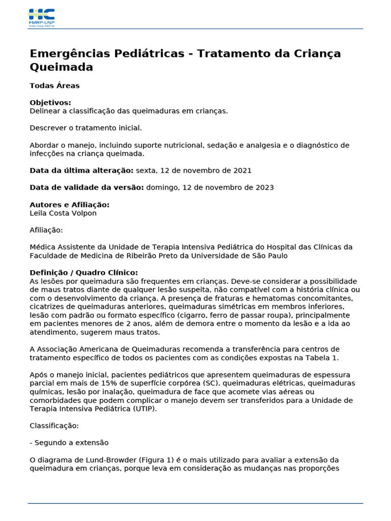Emergncias Peditricas - Tratamento Da Criana Queimada | PDF | Queimadura | Remédio