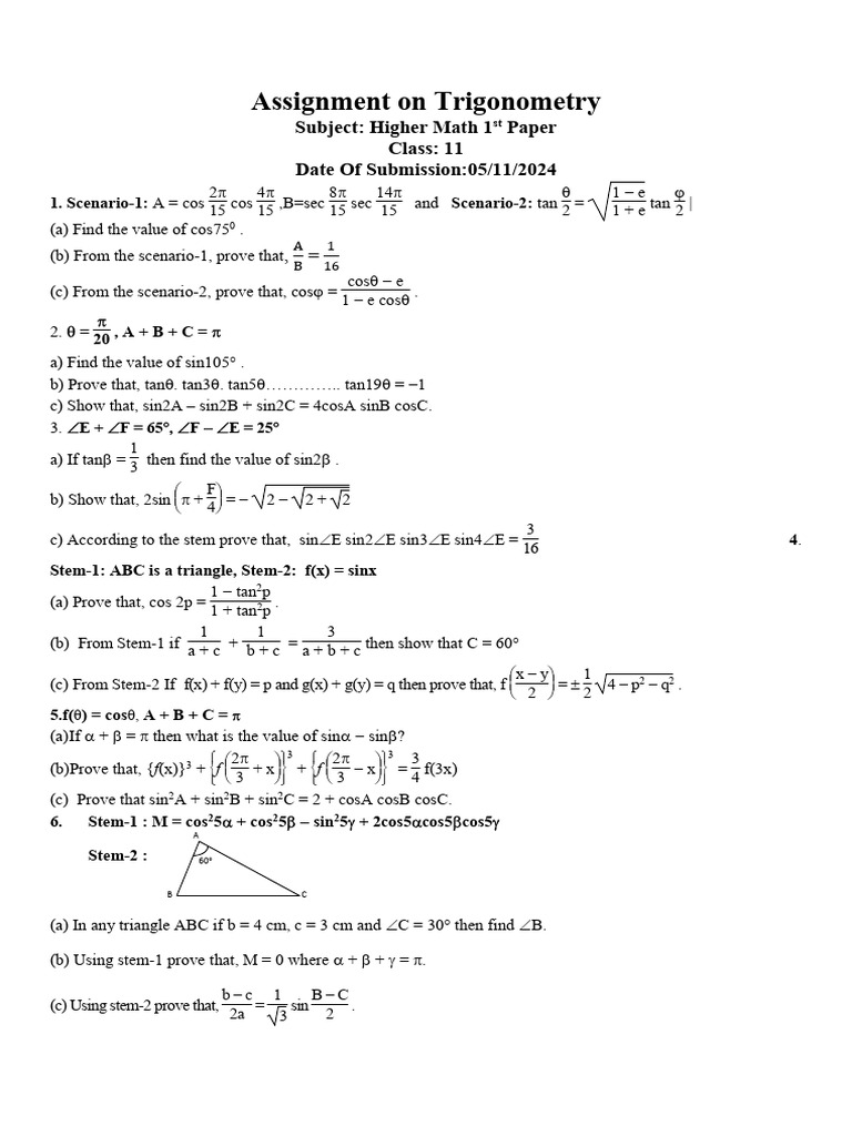 Trigonometry Assignment for Class 11 | PDF | Functions And Mappings | Mathematical Objects