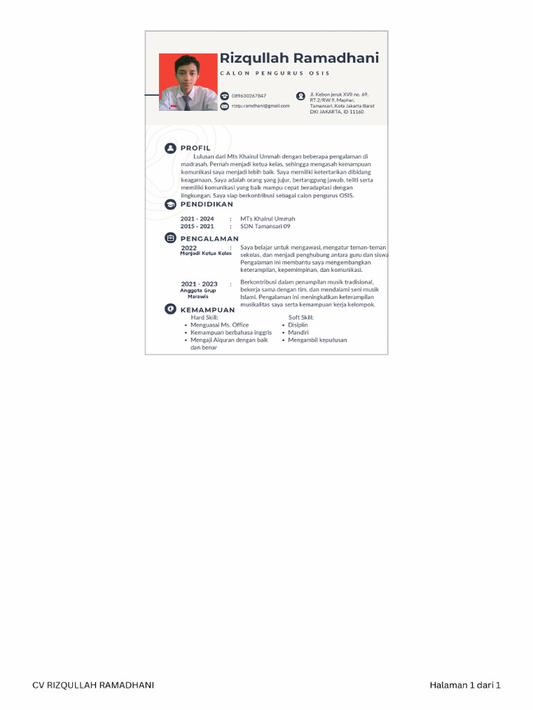 CV Rizqullah Ramadhani - 20240828 - 085417 - 0000 | PDF