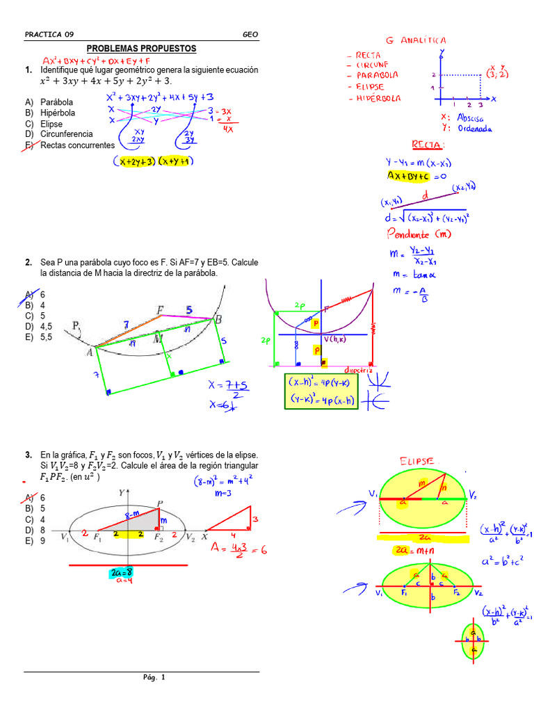Practica 09 Geo Solucionario | PDF | Elipse | Formas geométricas