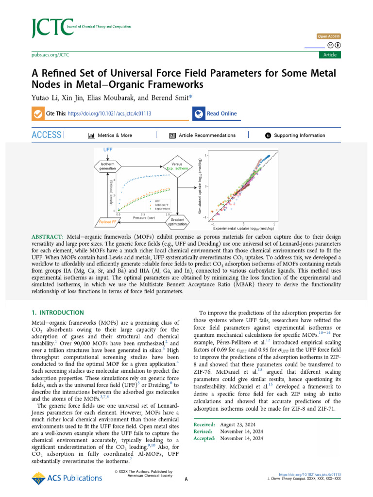 Li Et Al 2024 A Refined Set of Universal Force Field Parameters For Some Metal Nodes in Metal ...