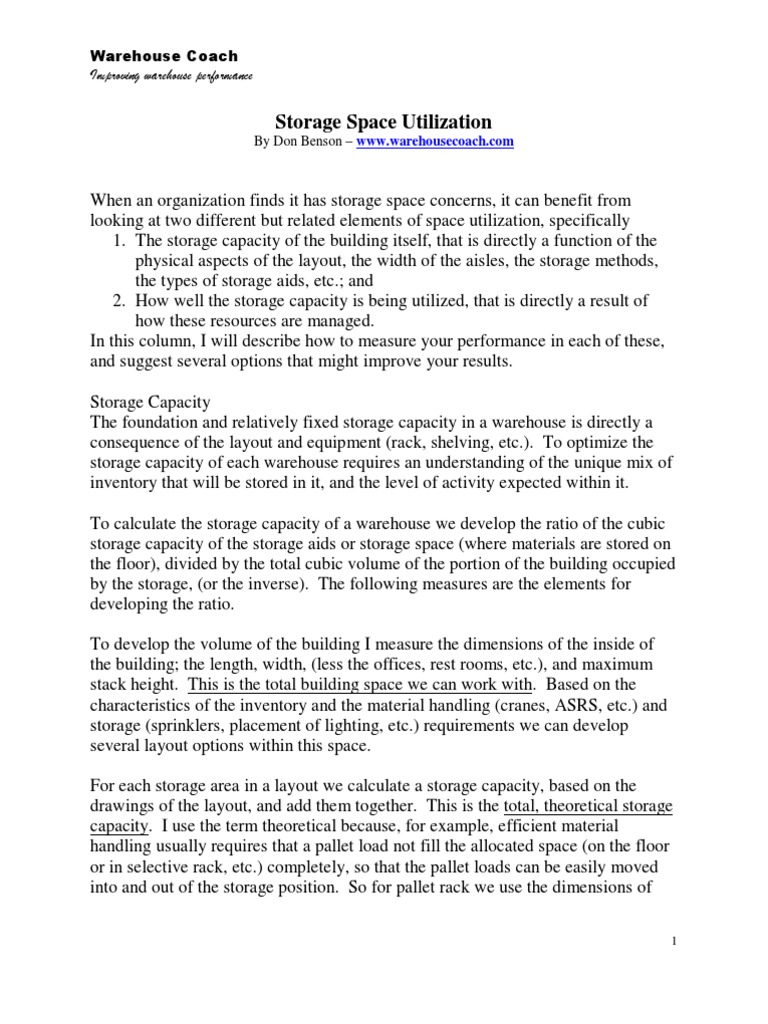 Storage Space Utilization | PDF | Warehouse | Volume