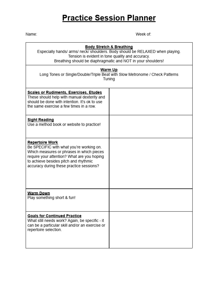 Practice Session Planner | PDF