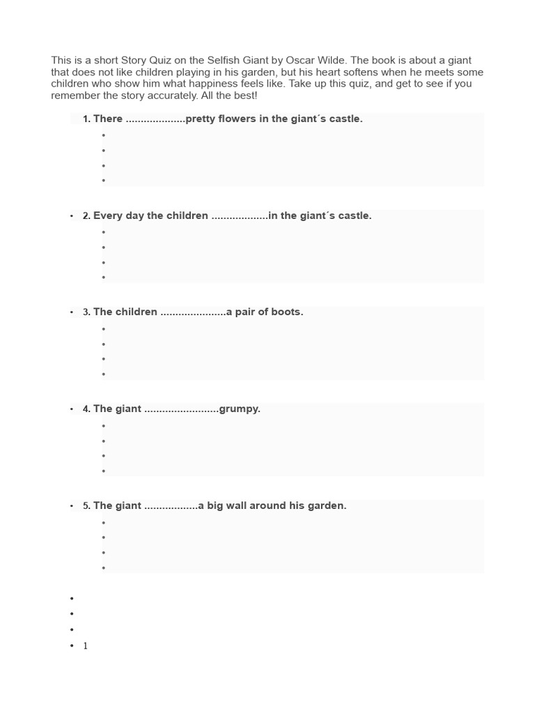 The Selfish Giant - Test | PDF