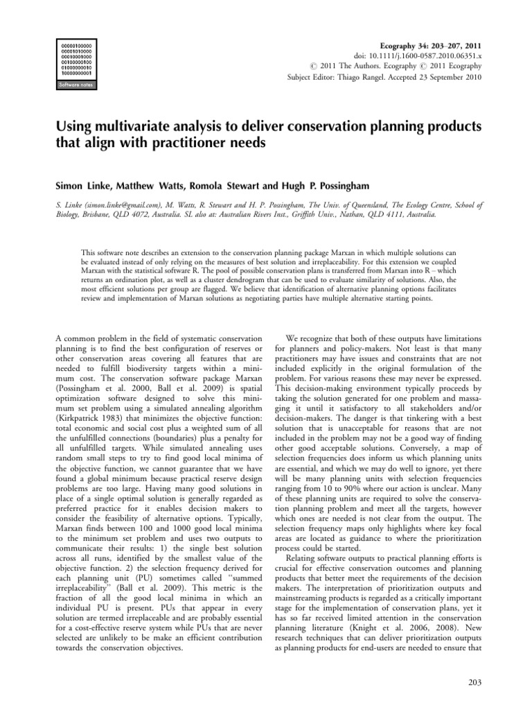 Using Multivariate Analysis To Deliver Conservation Planning Products | PDF | Mathematical ...