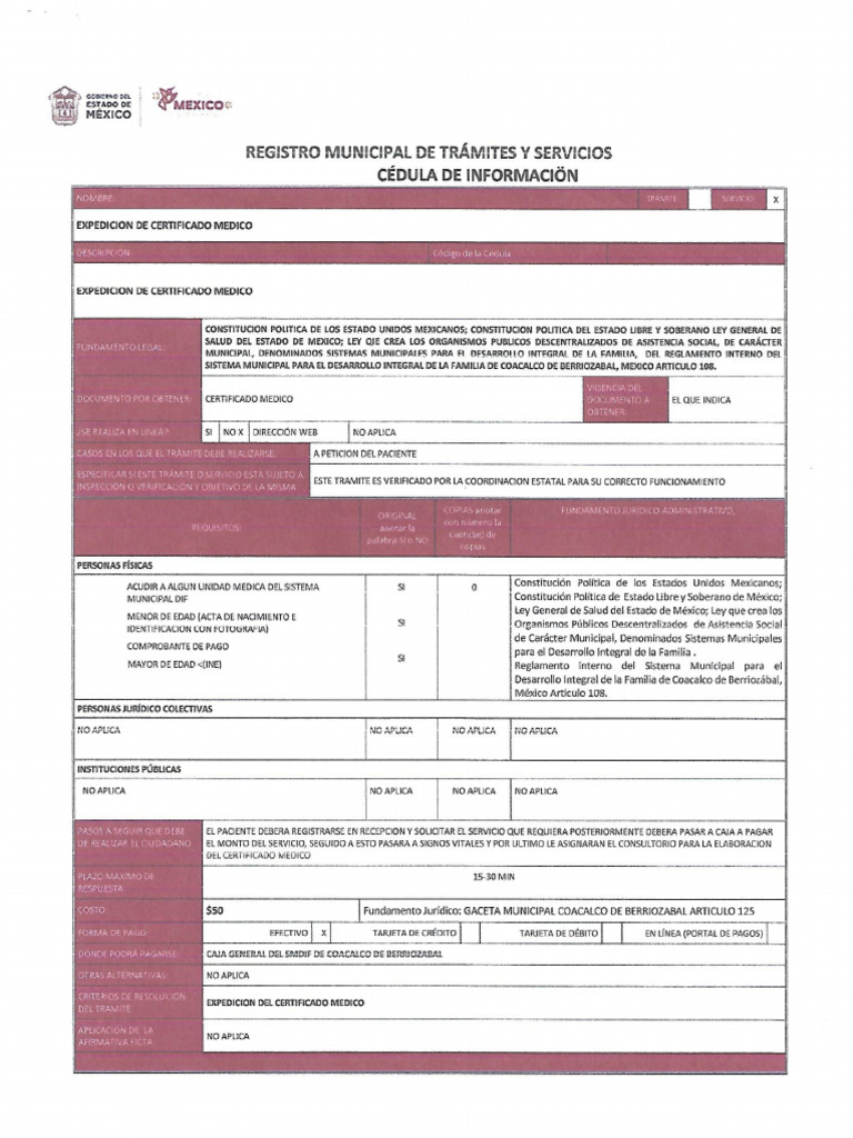 Expedicion de Certificado Medico | PDF