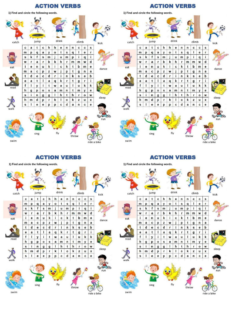 Word Search - Action Verbs | PDF