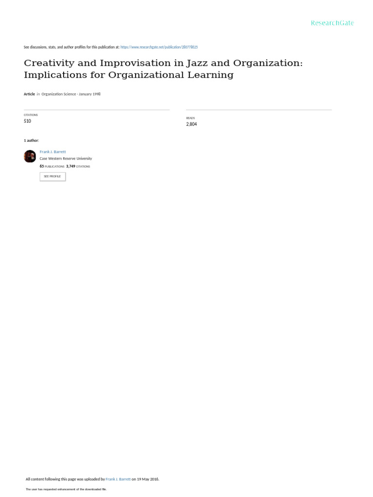 Creativity and Improvisation in Jazz and Organizat | PDF | Jazz | Improvisation