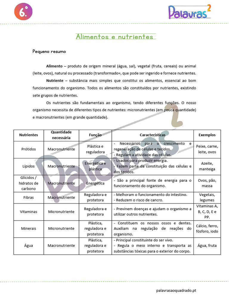 Nutrientes e Suas Funções Essenciais | PDF | Nutrientes | Vitamina