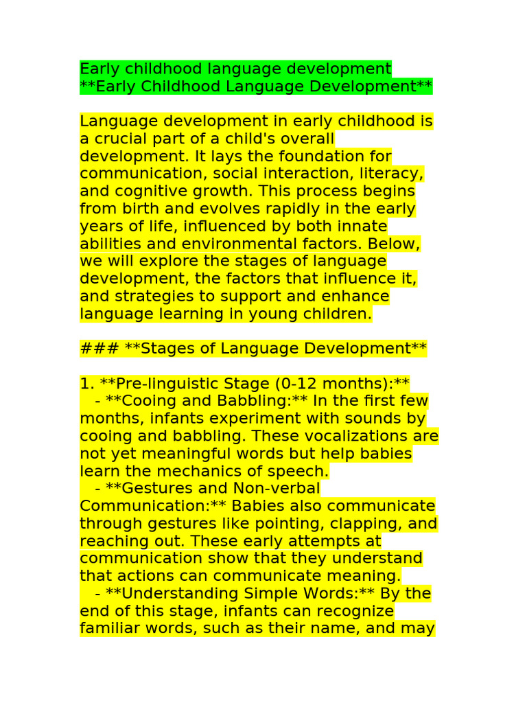 Early Childhood Language Development | PDF | Language Acquisition | Language Development